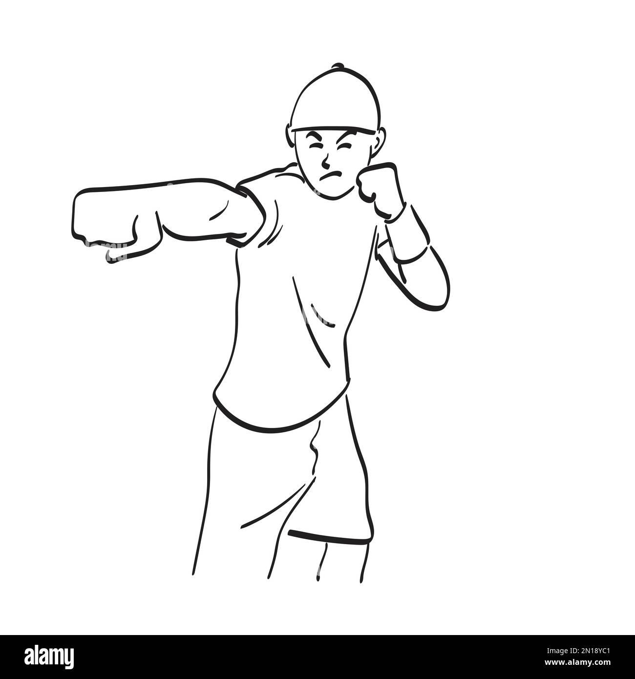 line art man punching fist to fight illustration vector hand drawn ...