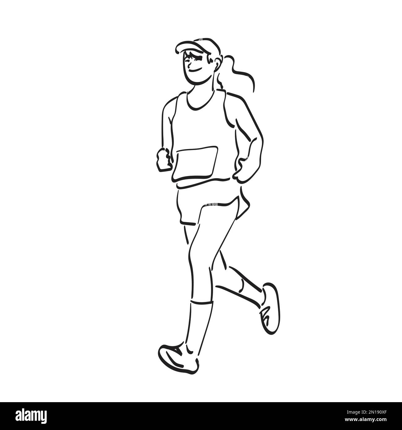 line art female sportswoman running in marathon illustration vector ...