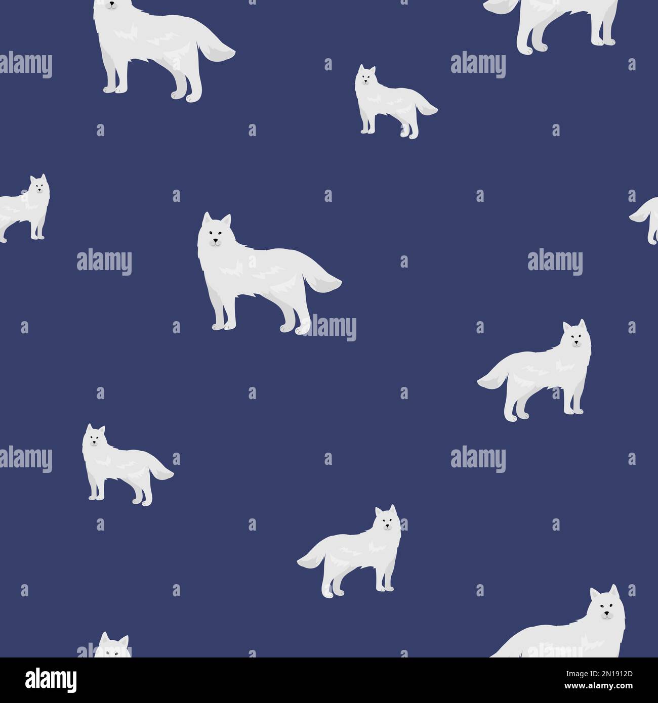 Seamless pattern with cute boho wolf or dog animal . Black and white ...