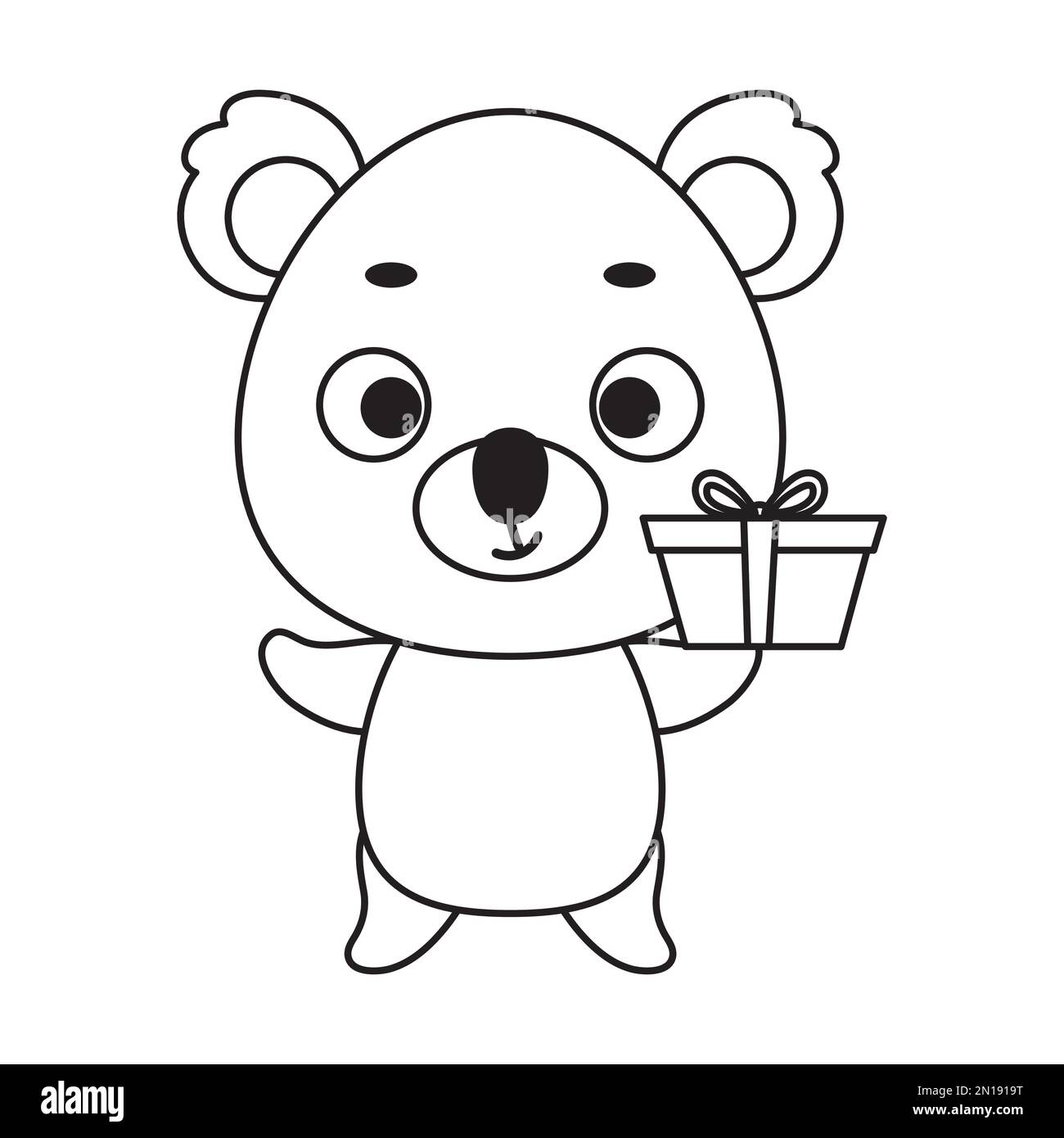 Coloring page cute little koala with gift box. Coloring book for kids ...