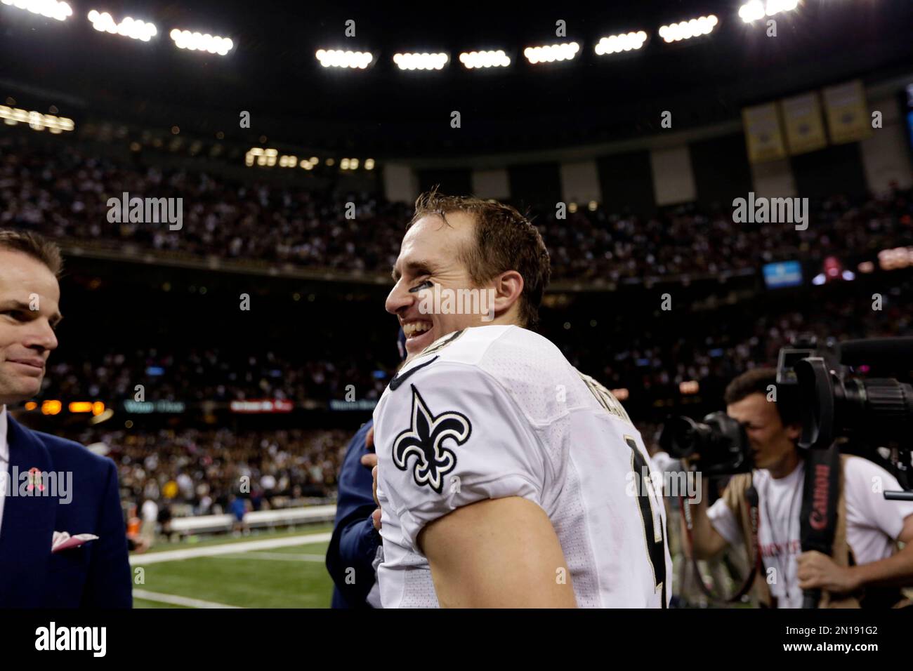 New Orleans Saints quarterback Drew Brees (9) smiles after an overtime ...