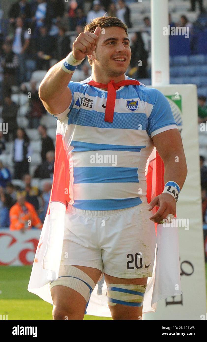 Argentina’s Facundo Isa gestures to the crowd after the Rugby World Cup ...