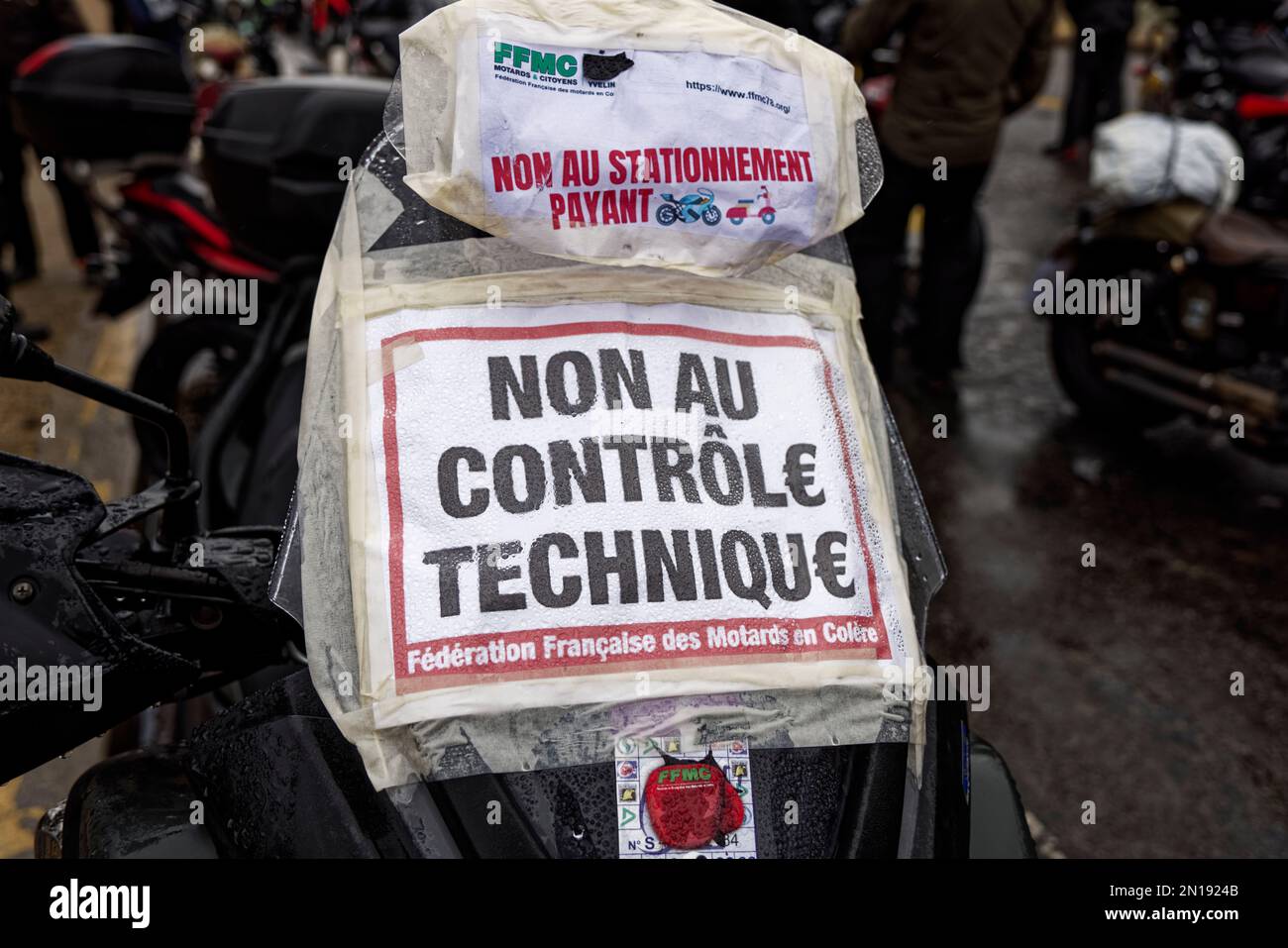 Paris, France. 4th Feb, 2023. Demonstration of bikers against technical ...