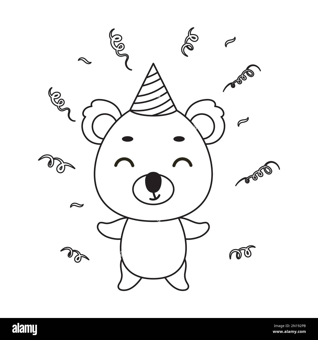 Coloring page cute little koala in birthday hat. Coloring book for kids ...