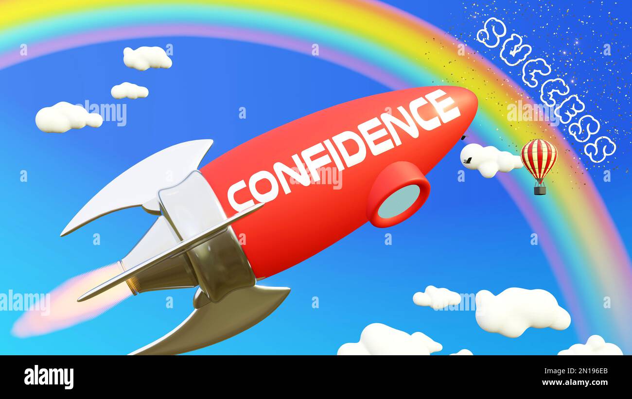 Confidence lead to achieving success in business and life. Cartoon ...
