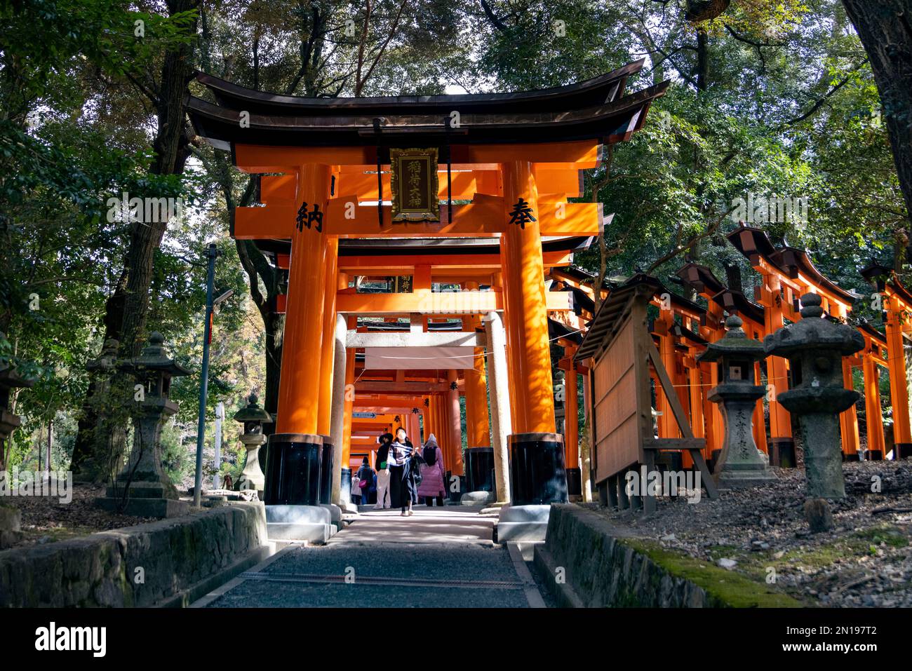 Buddhist temple in Kyoto with red pillars Stock Photo - Alamy