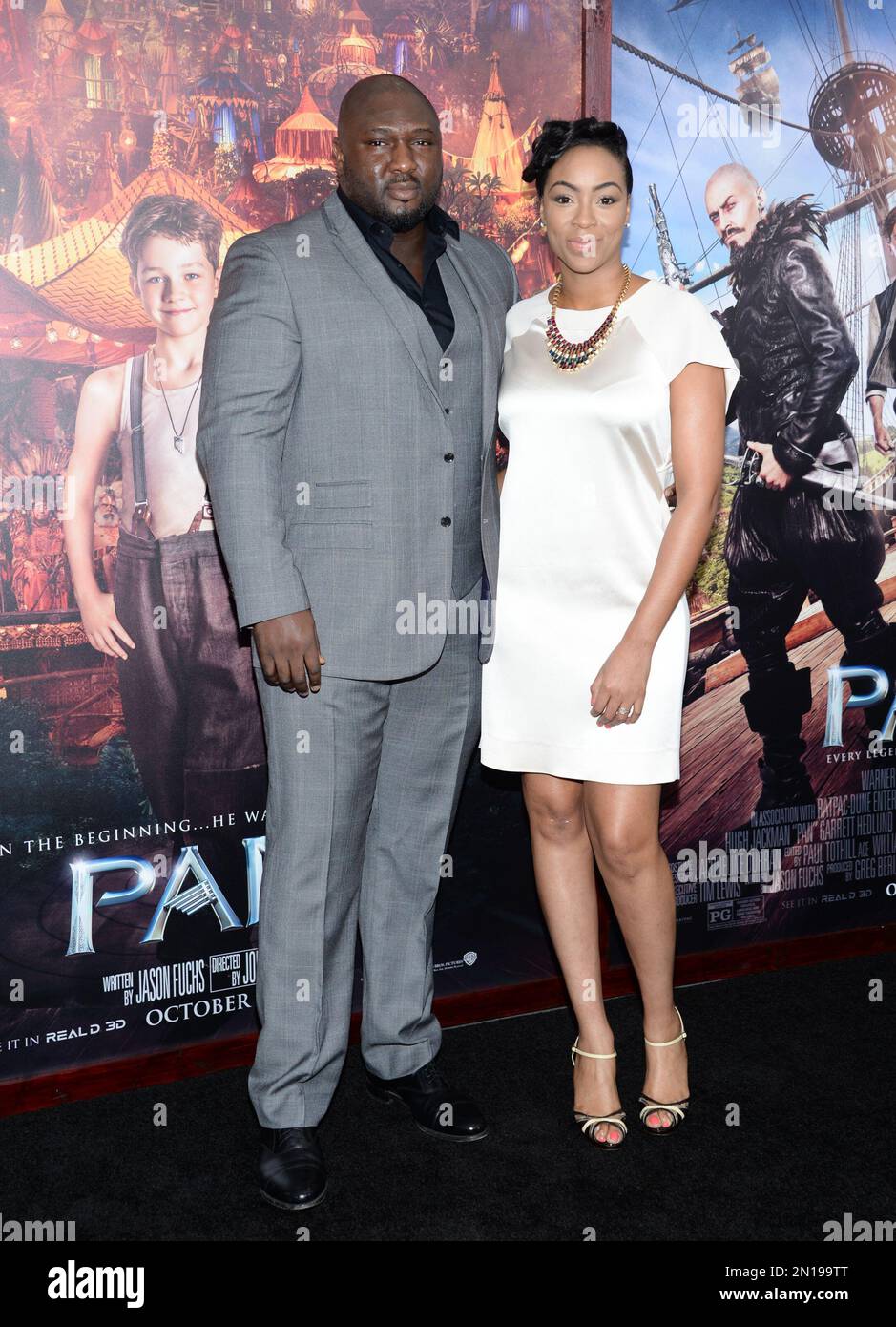 Nonso Anozie and wife attend the premiere of "Pan" at the Ziegfeld Theatre on Sunday, Oct. 4 ...
