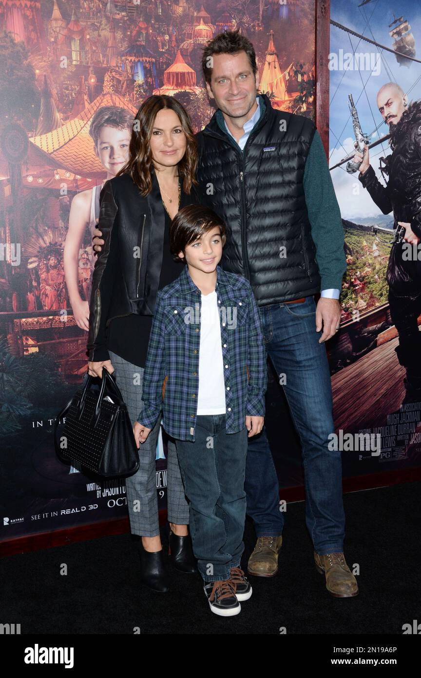 Actress Mariska Hargitay poses with her husband Peter Hermann and son ...