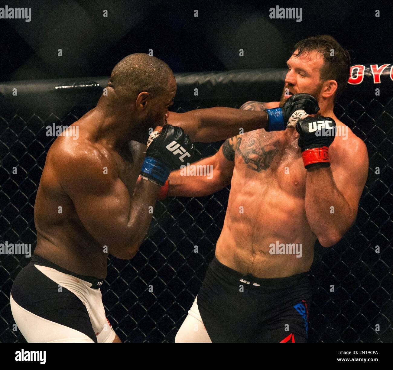 UFC Light Heavyweight Rashad Evans, left, throws a punch hitting Ryan ...