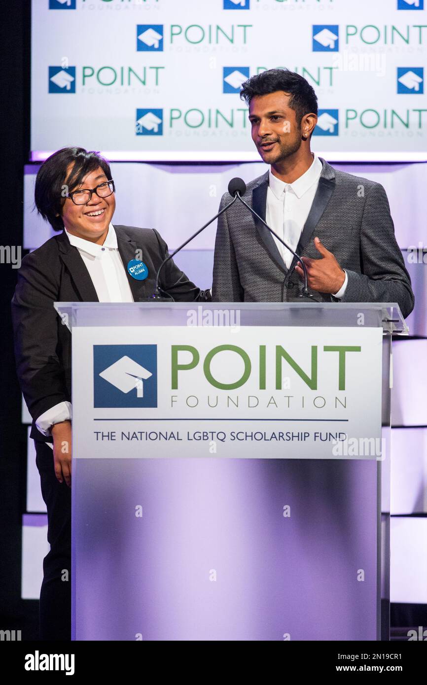 Krystal Banzon, left, and Utkarsh Ambudkar on stage during the Voices ...