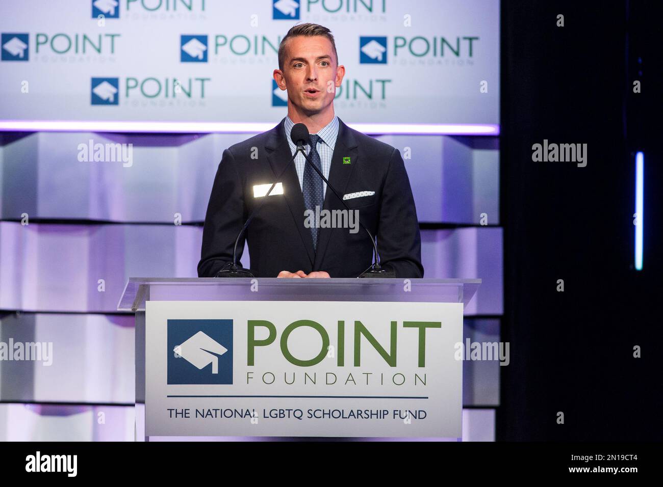 Adam Crowley on stage during the Voices on Point Gala at the Hyatt ...