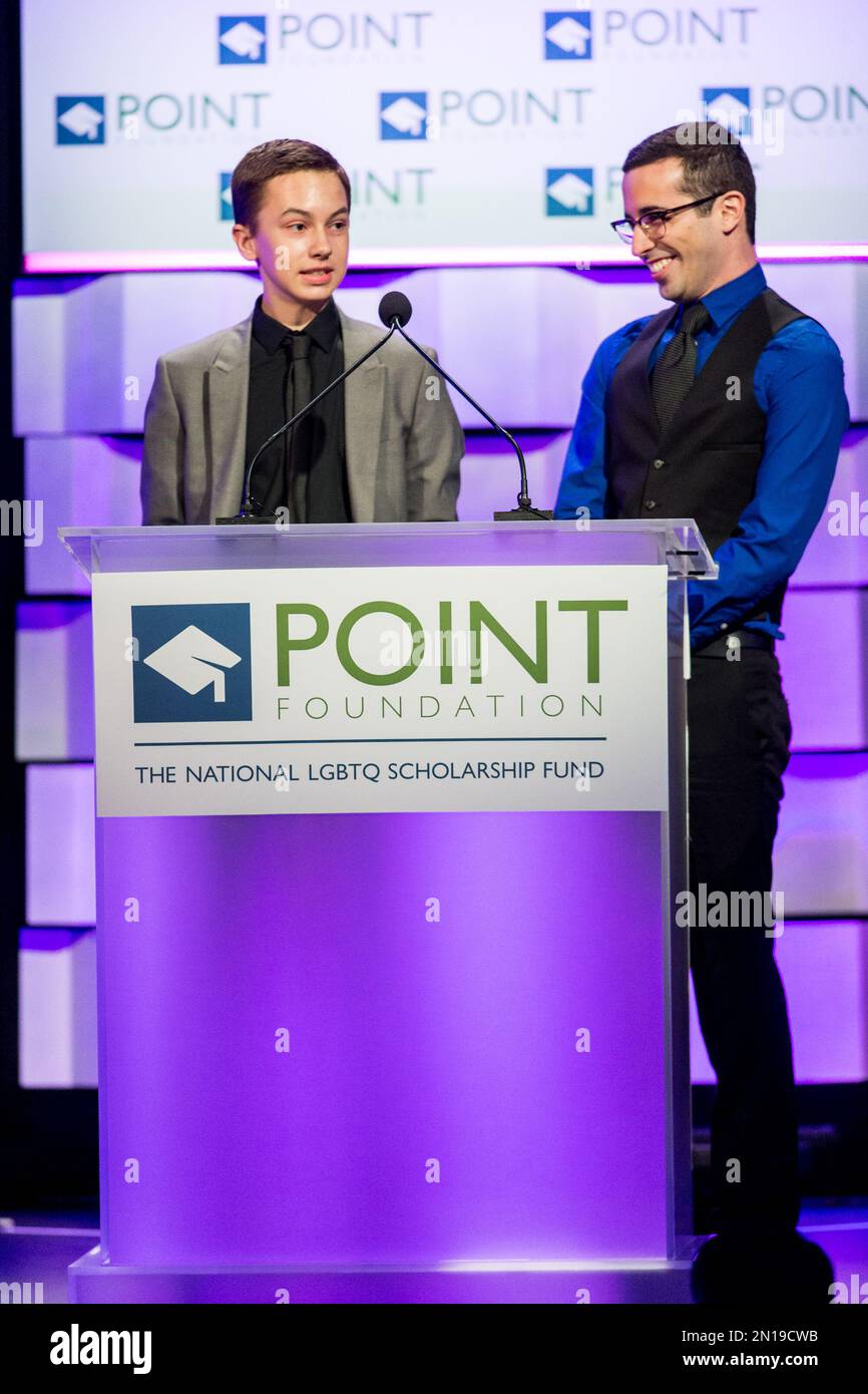 Hayden Byerly, left, and Brett Bruhanski on stage during the Voices on ...