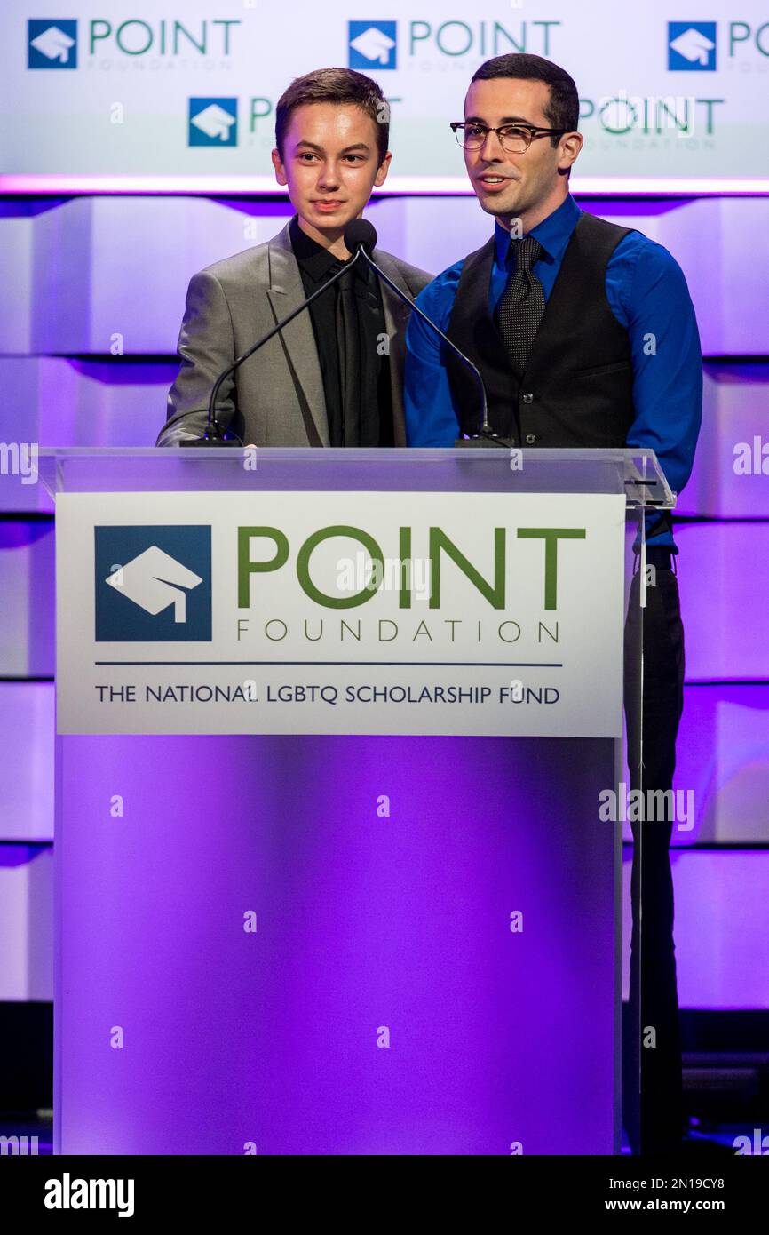 Hayden Byerly, left, and Brett Bruhanski on stage during the Voices on ...