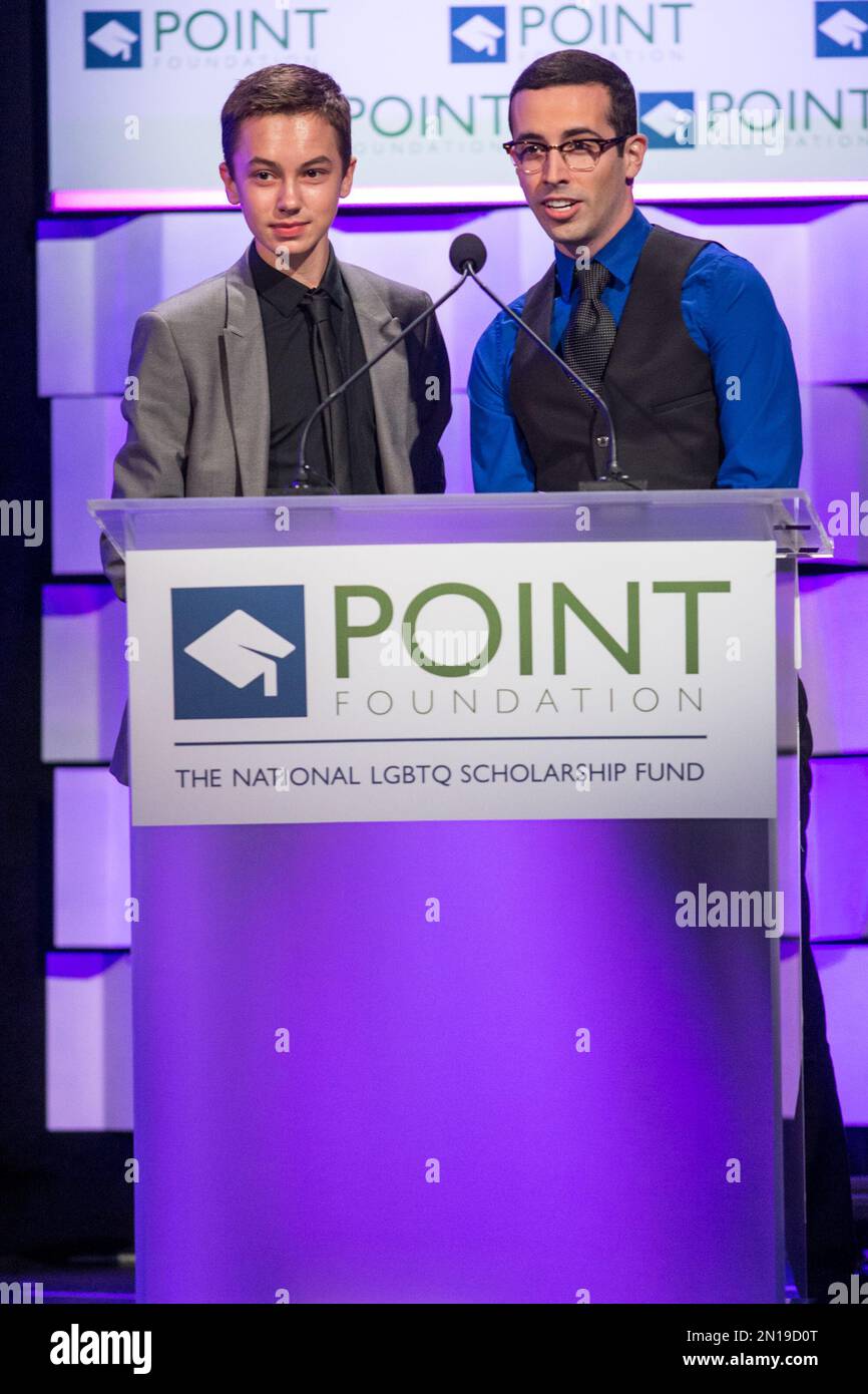 Hayden Byerly, left, and Brett Bruhanski on stage during the Voices on ...