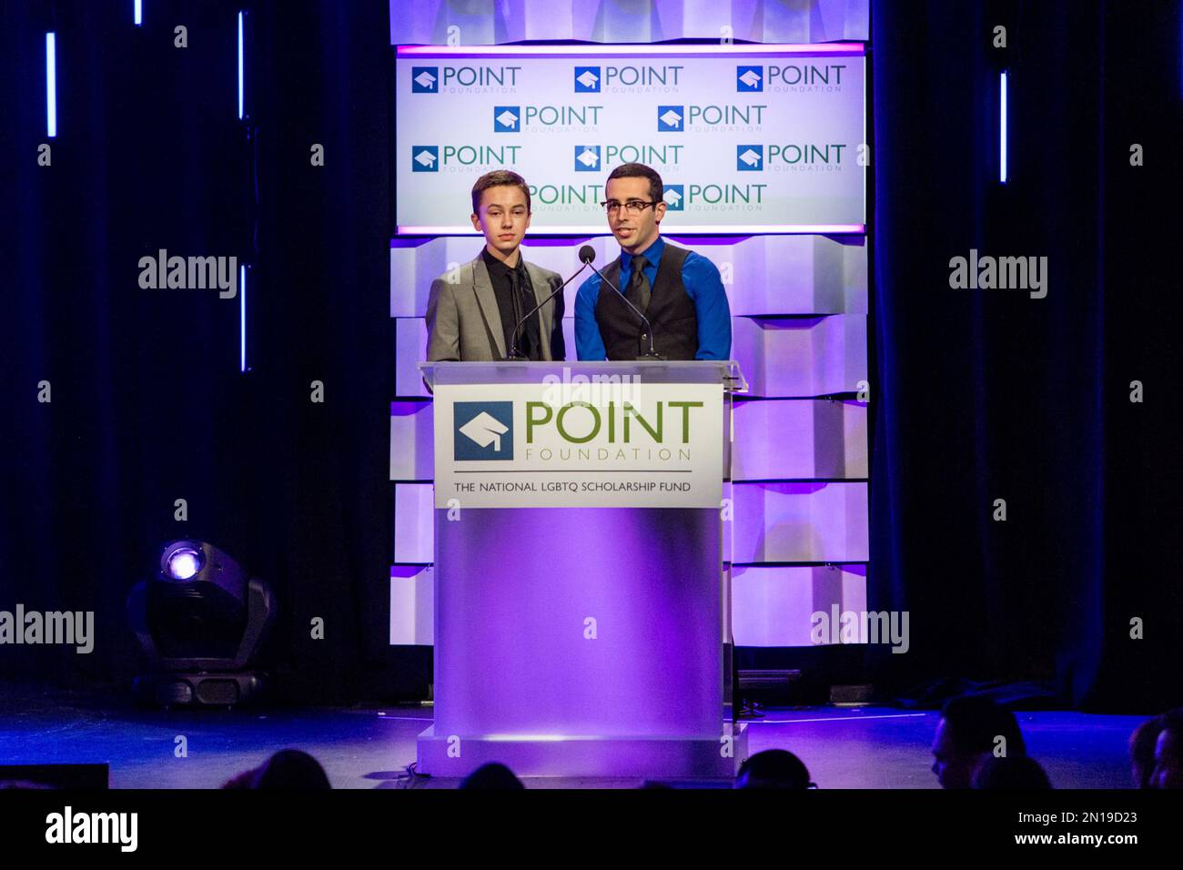Hayden Byerly, left, and Brett Bruhanski on stage during the Voices on ...