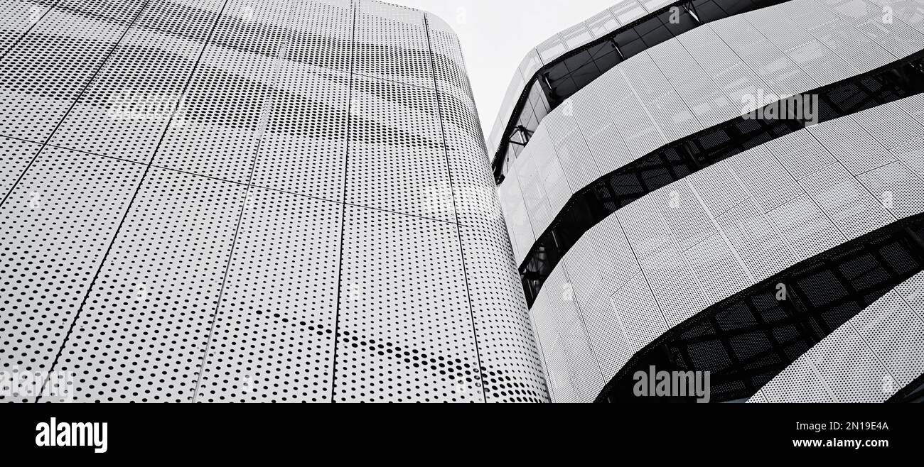 Futuristic modern architecture in Europe. metal forms and facade ...