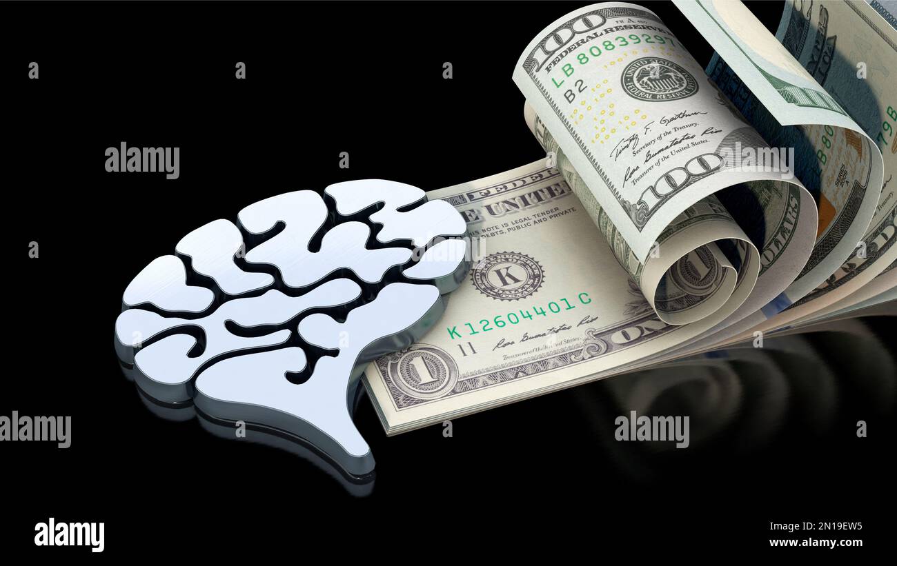 Knowledge is capital - Brain symbol on Dollar bills Stock Photo - Alamy