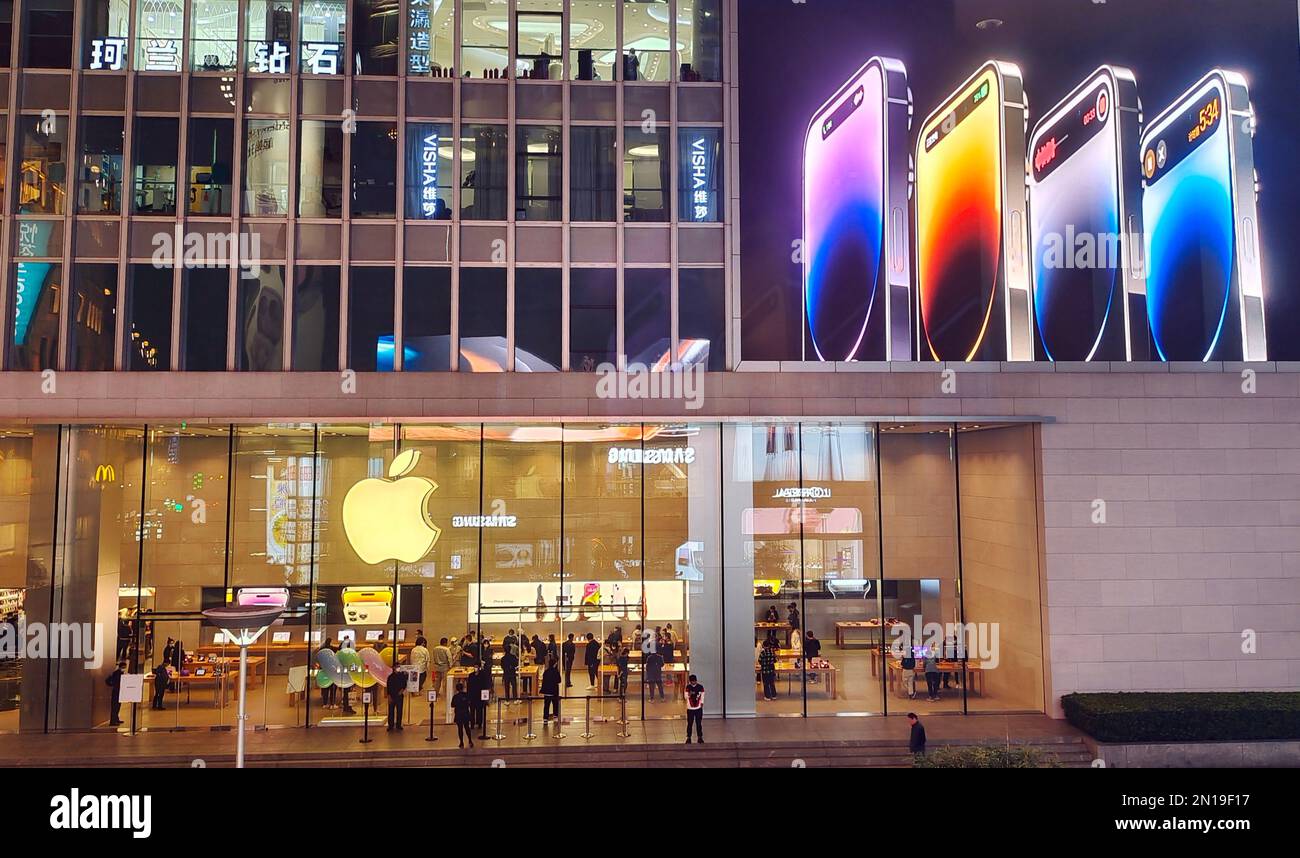 SHANGHAI, CHINA - FEBRUARY 6, 2023 - Customers at Apple's flagship ...