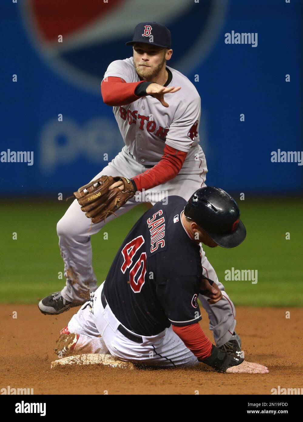 Boston Red Sox's Josh Rutledge forces out Cleveland Indians’ Jerry ...