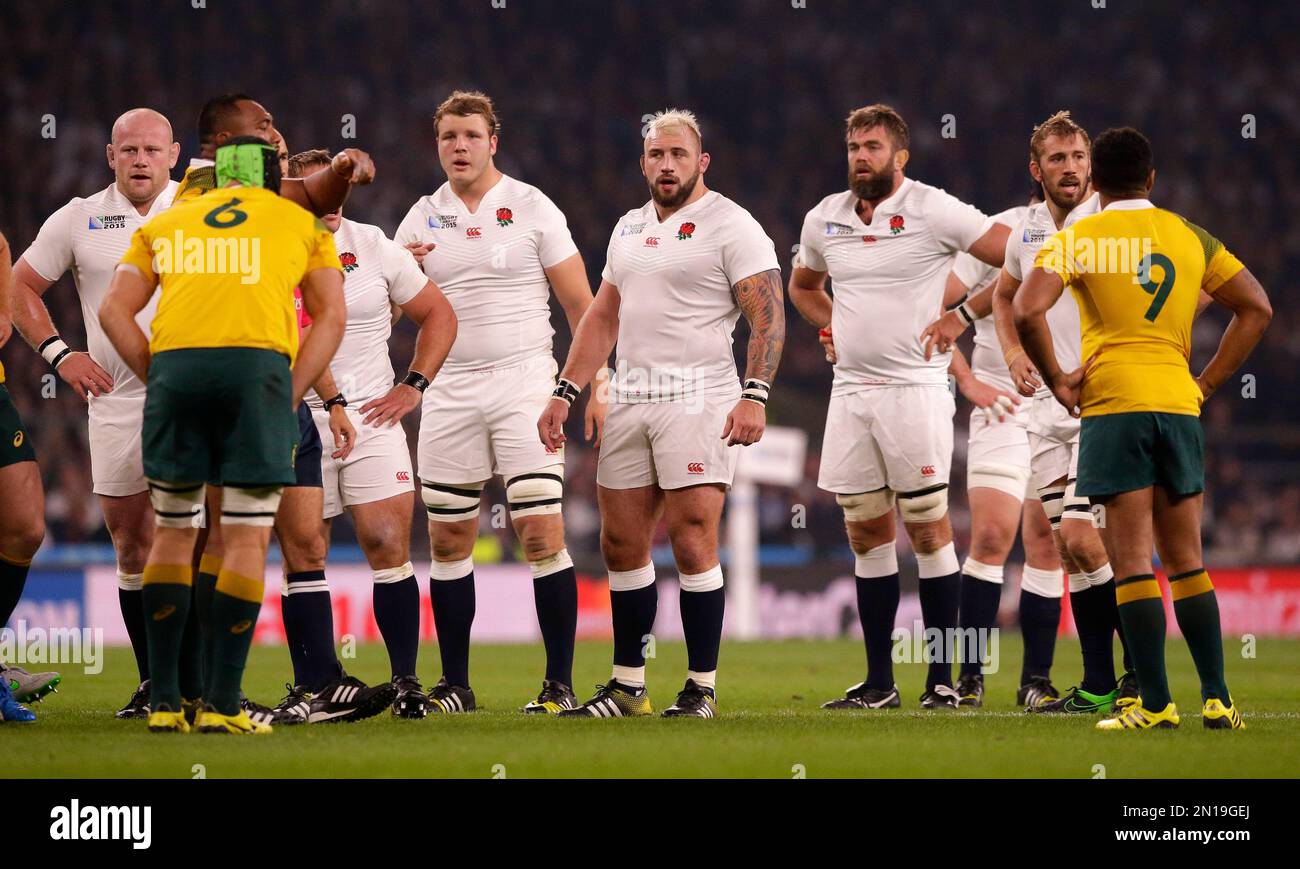 The England pack prepare for a scrum during the Rugby World Cup Pool A ...