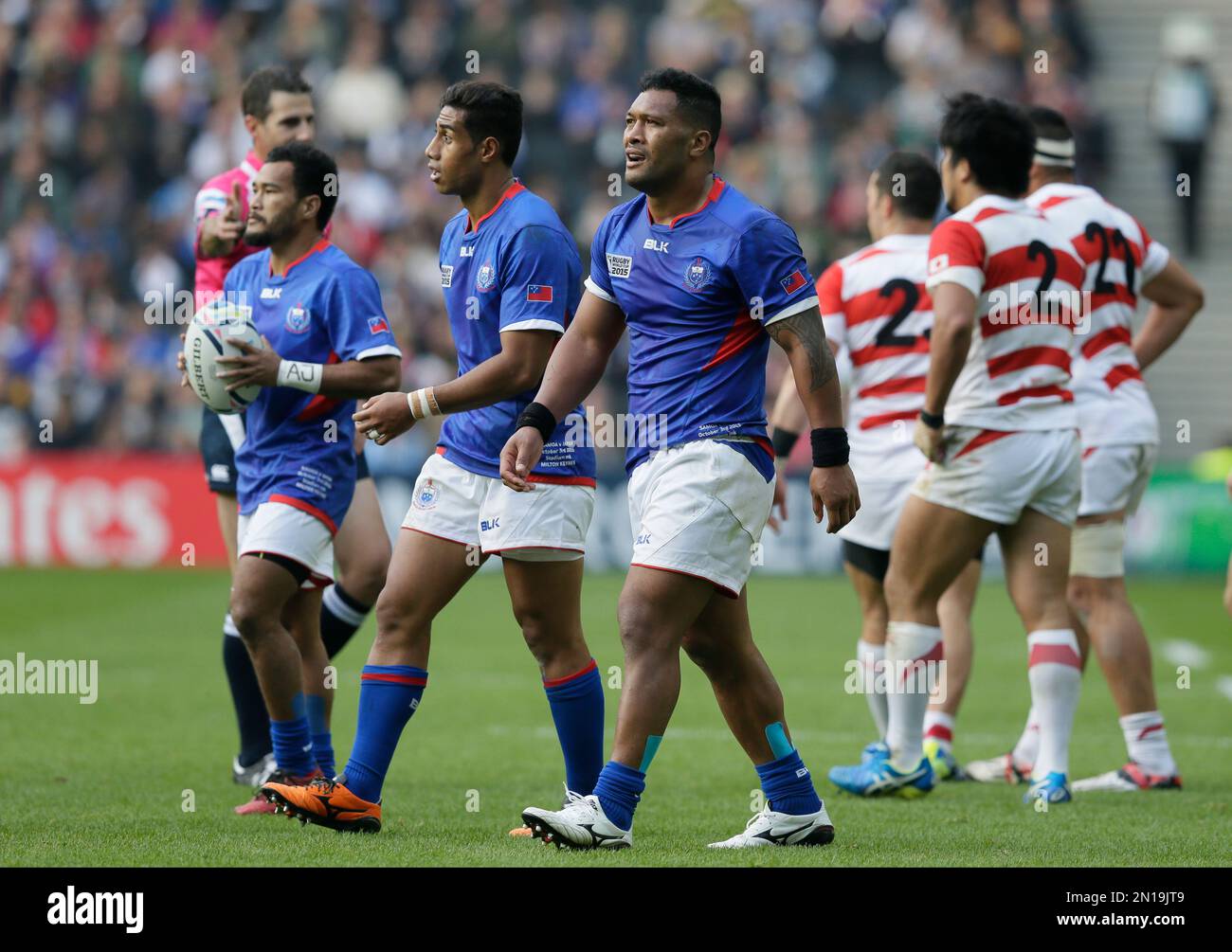 Samoa players at the end of the Rugby World Cup Pool B match between ...