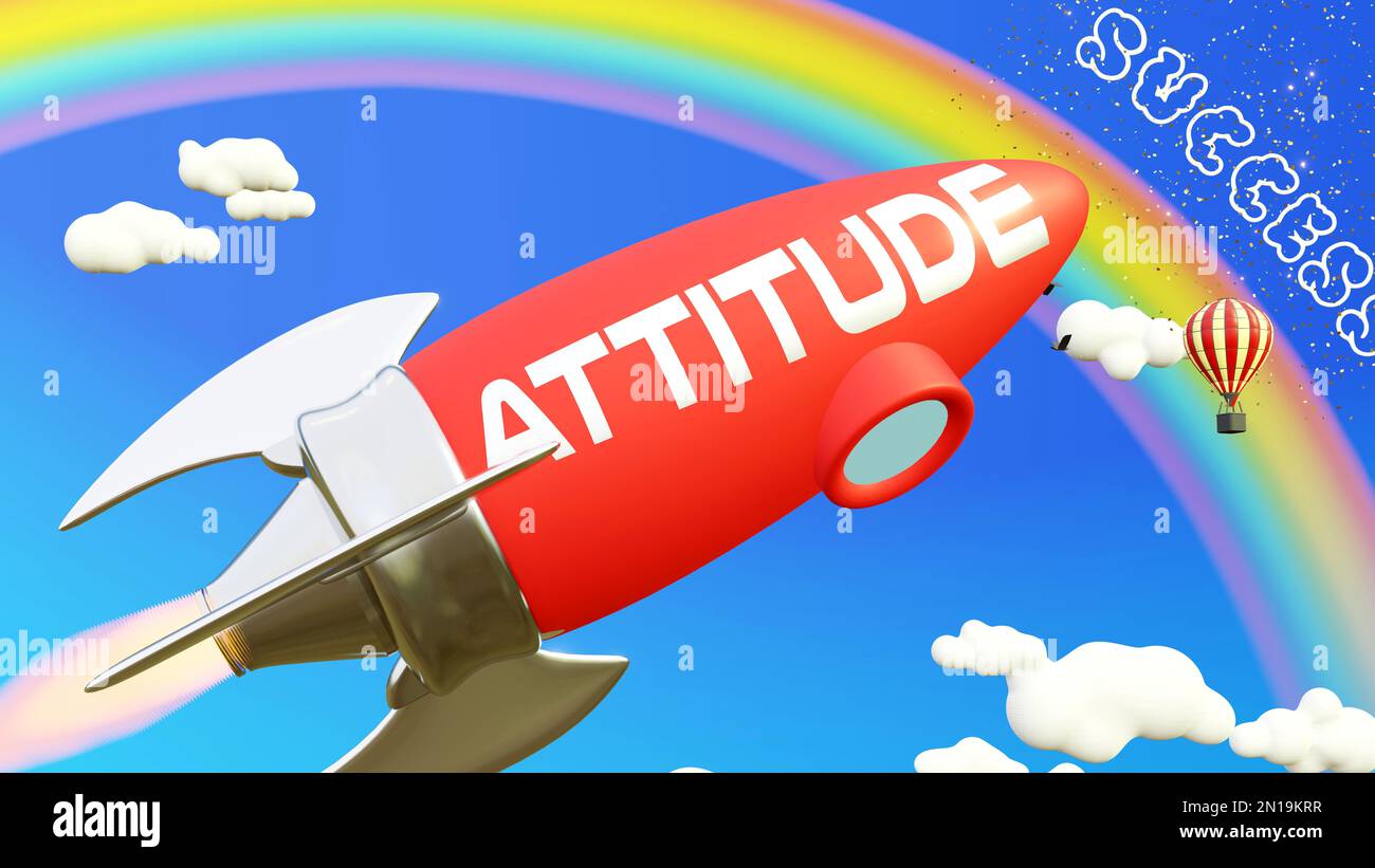 Attitude lead to achieving success in business and life. Cartoon rocket ...