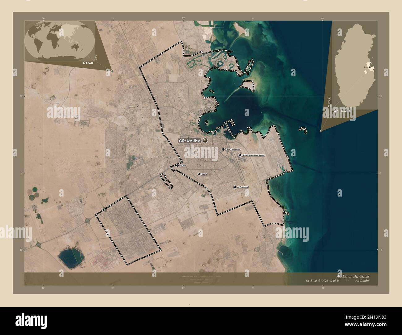 Ad Dawhah, municipality of Qatar. High resolution satellite map ...