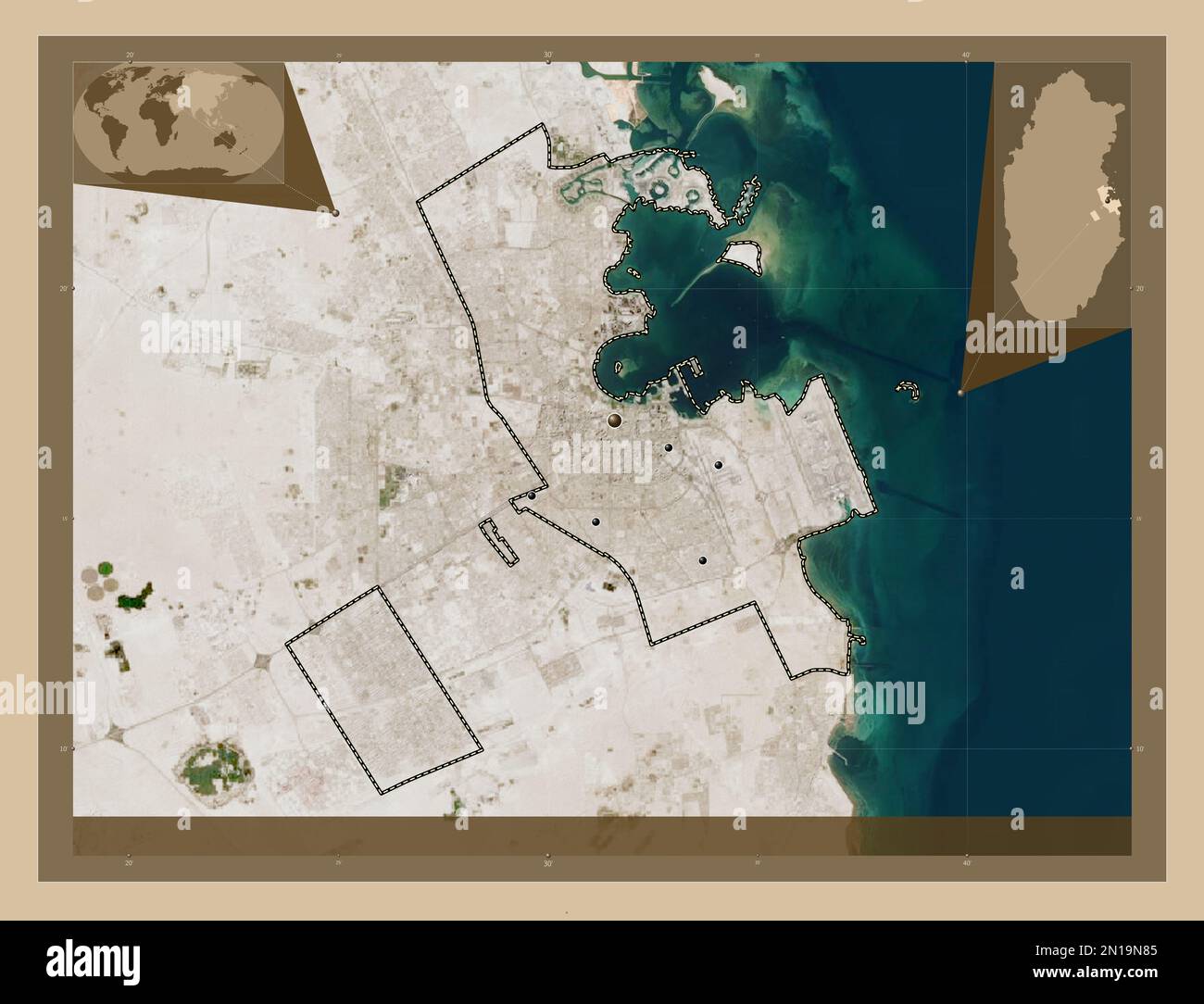Ad Dawhah, municipality of Qatar. Low resolution satellite map ...