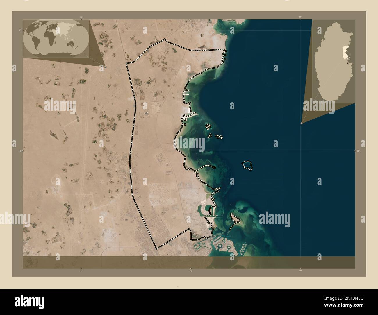 Al Daayen, municipality of Qatar. High resolution satellite map. Corner ...