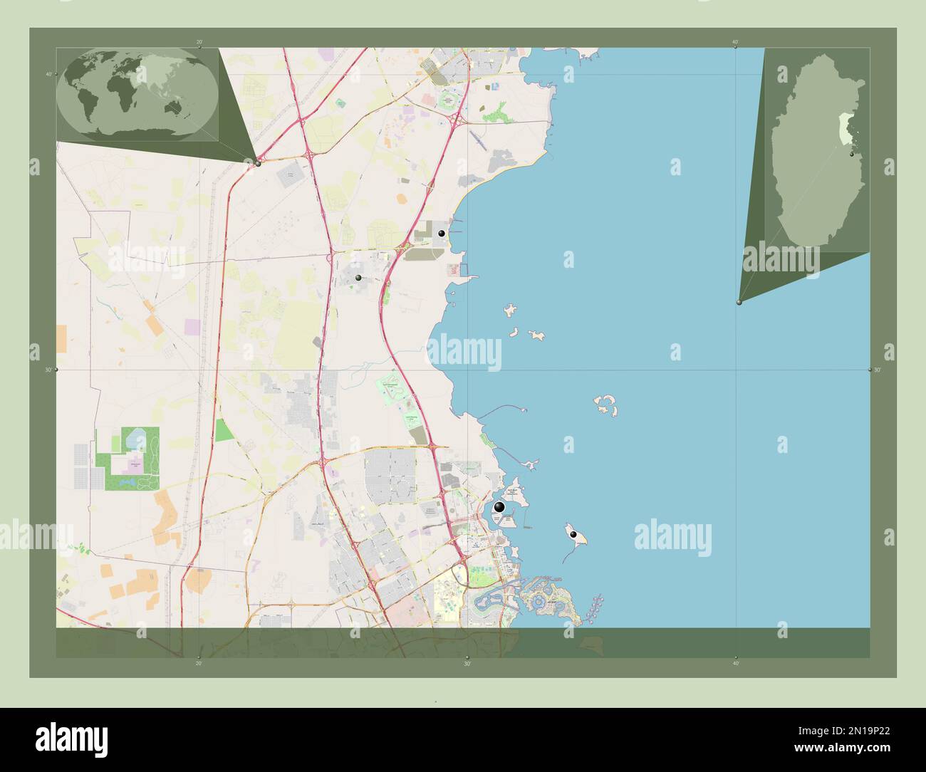 Al Daayen, municipality of Qatar. Open Street Map. Locations of major ...