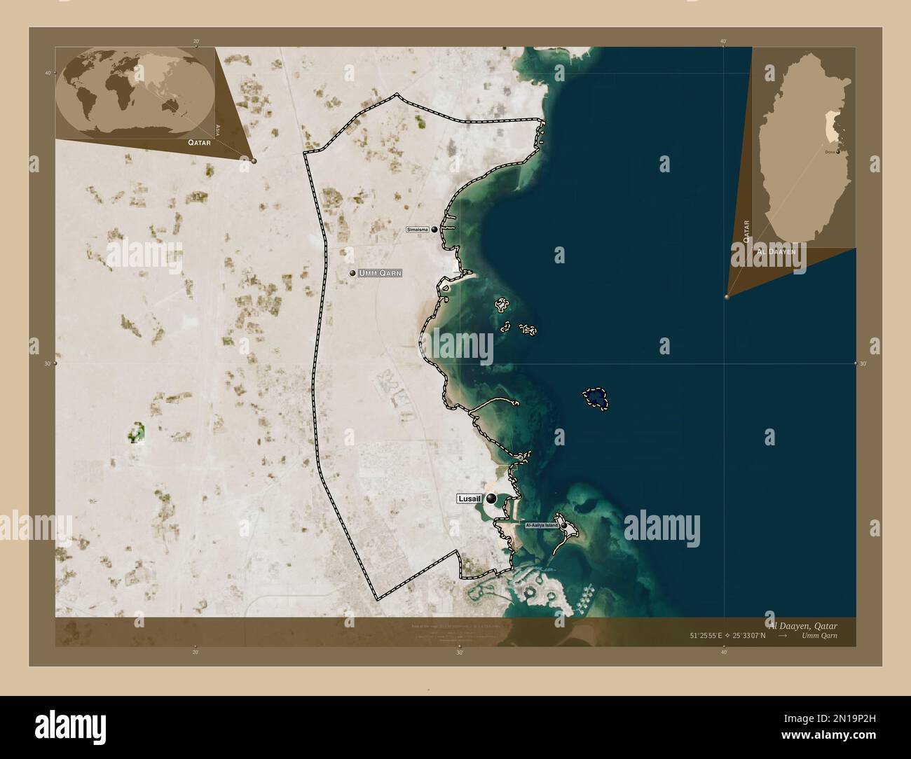 Al Daayen, municipality of Qatar. Low resolution satellite map ...