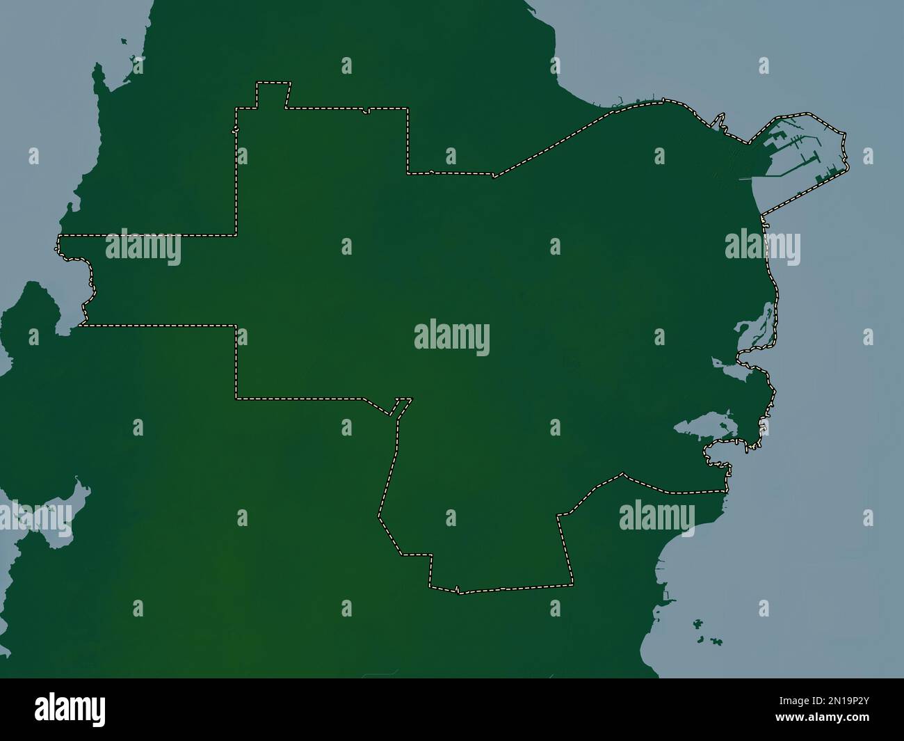 Al Khor, municipality of Qatar. Colored elevation map with lakes and ...