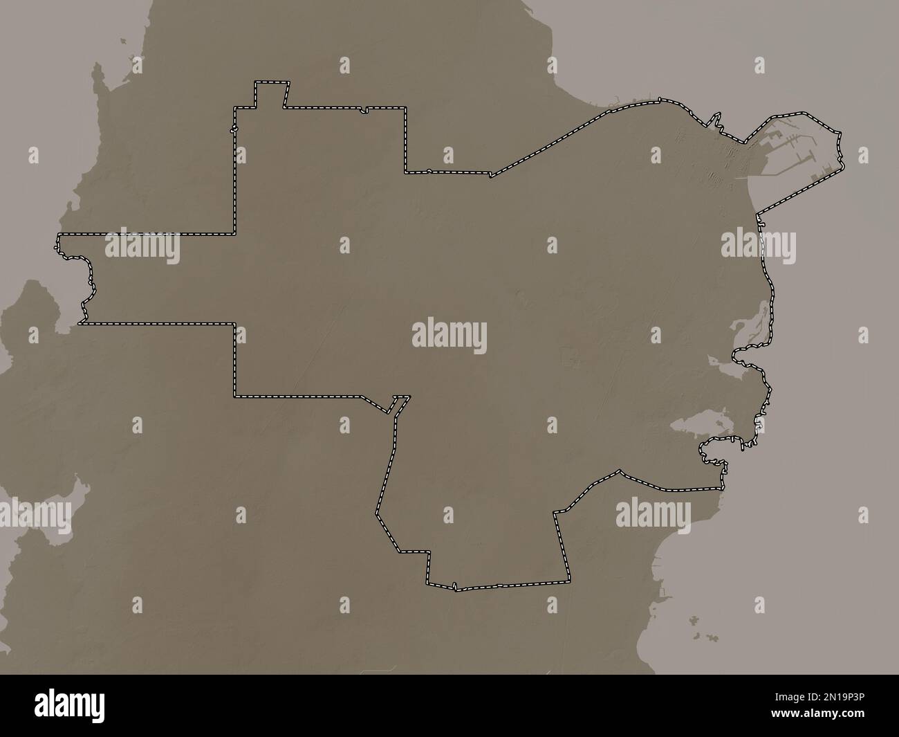 Al Khor, municipality of Qatar. Elevation map colored in sepia tones ...