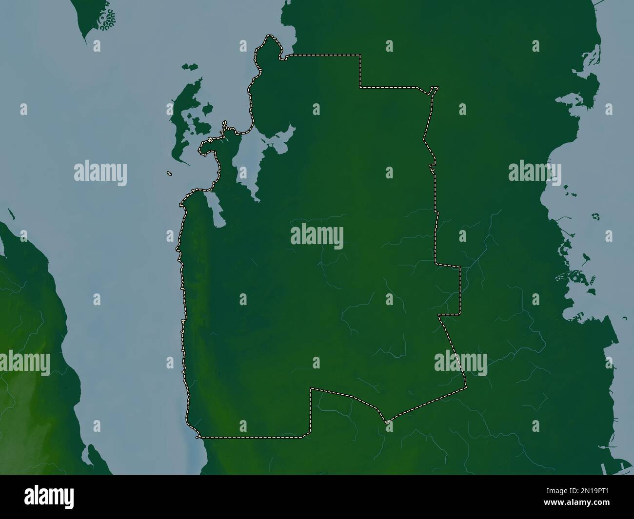 Al Shahaniya, municipality of Qatar. Colored elevation map with lakes ...