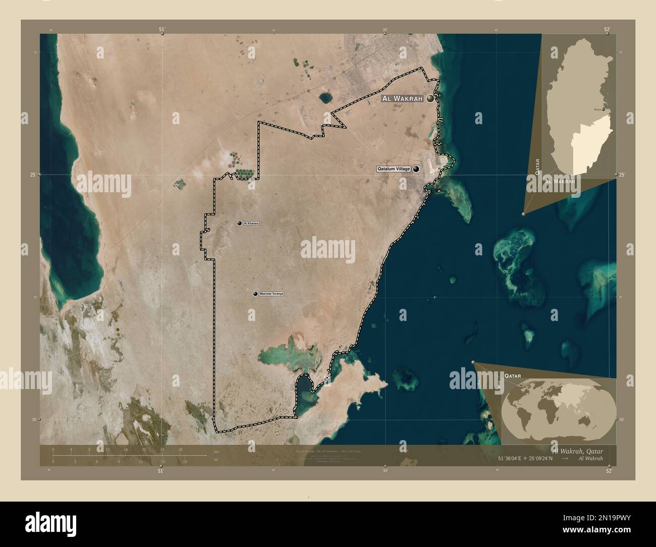 Al Wakrah, municipality of Qatar. High resolution satellite map ...