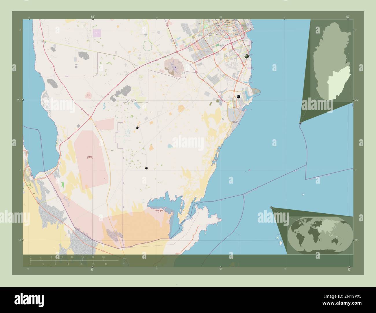 Al Wakrah, municipality of Qatar. Open Street Map. Locations of major ...