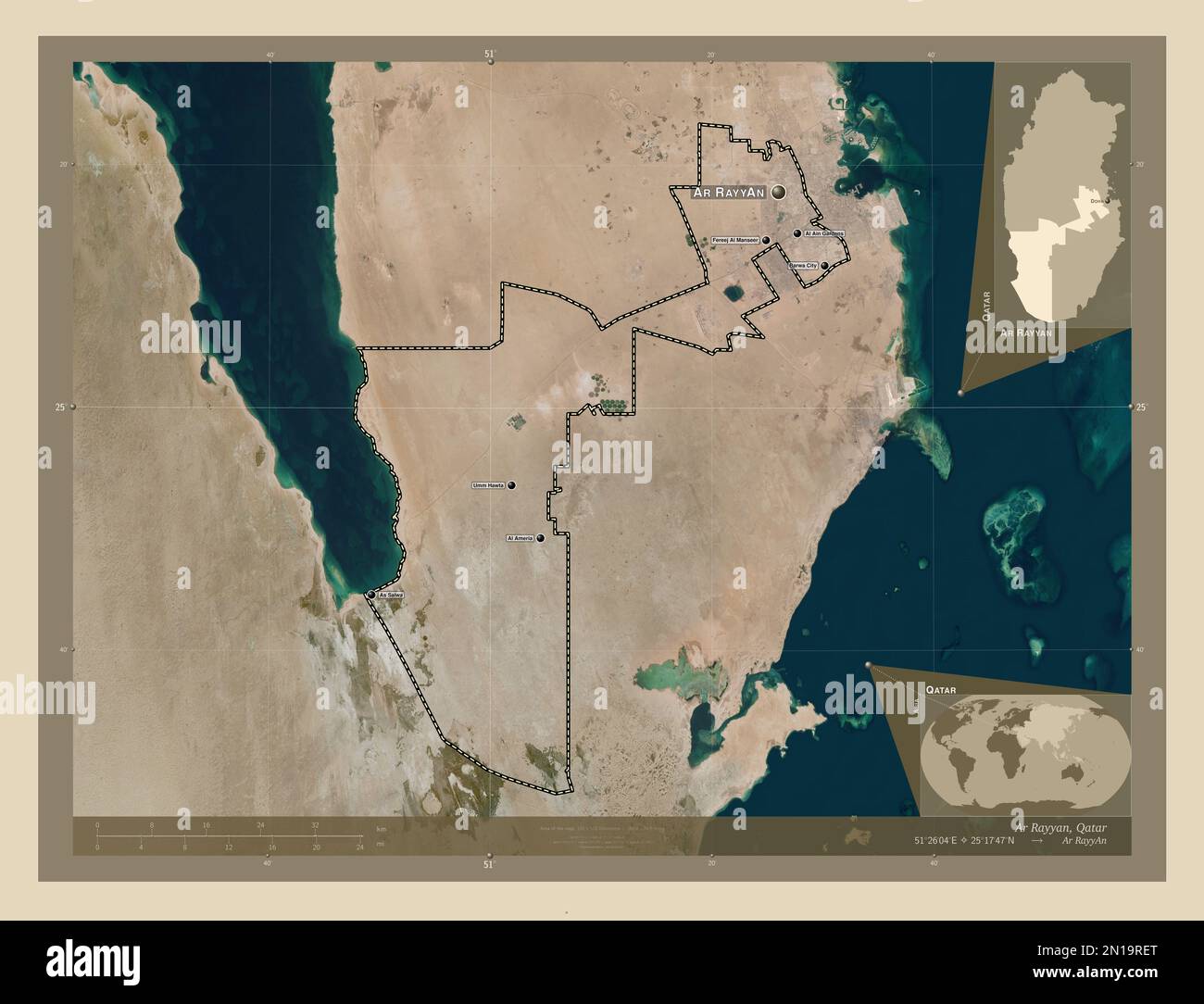 Ar Rayyan, municipality of Qatar. High resolution satellite map ...