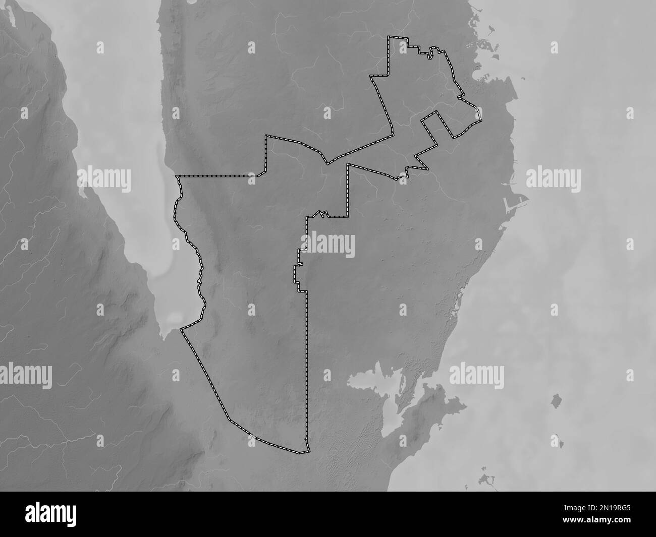 Ar Rayyan, municipality of Qatar. Grayscale elevation map with lakes ...