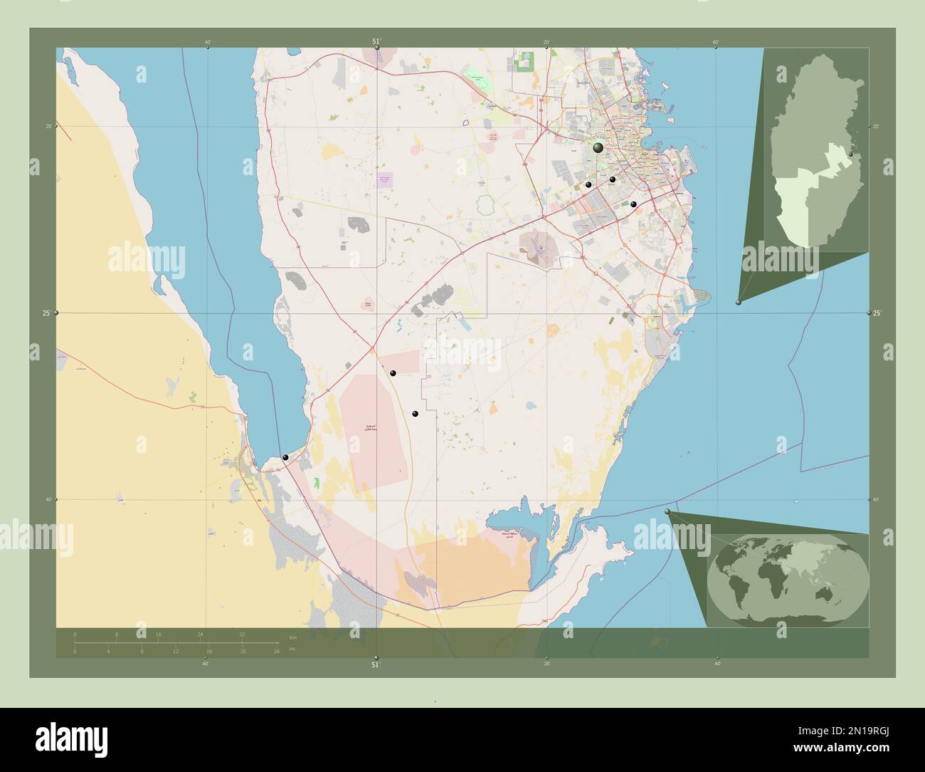 Ar Rayyan, municipality of Qatar. Open Street Map. Locations of major ...