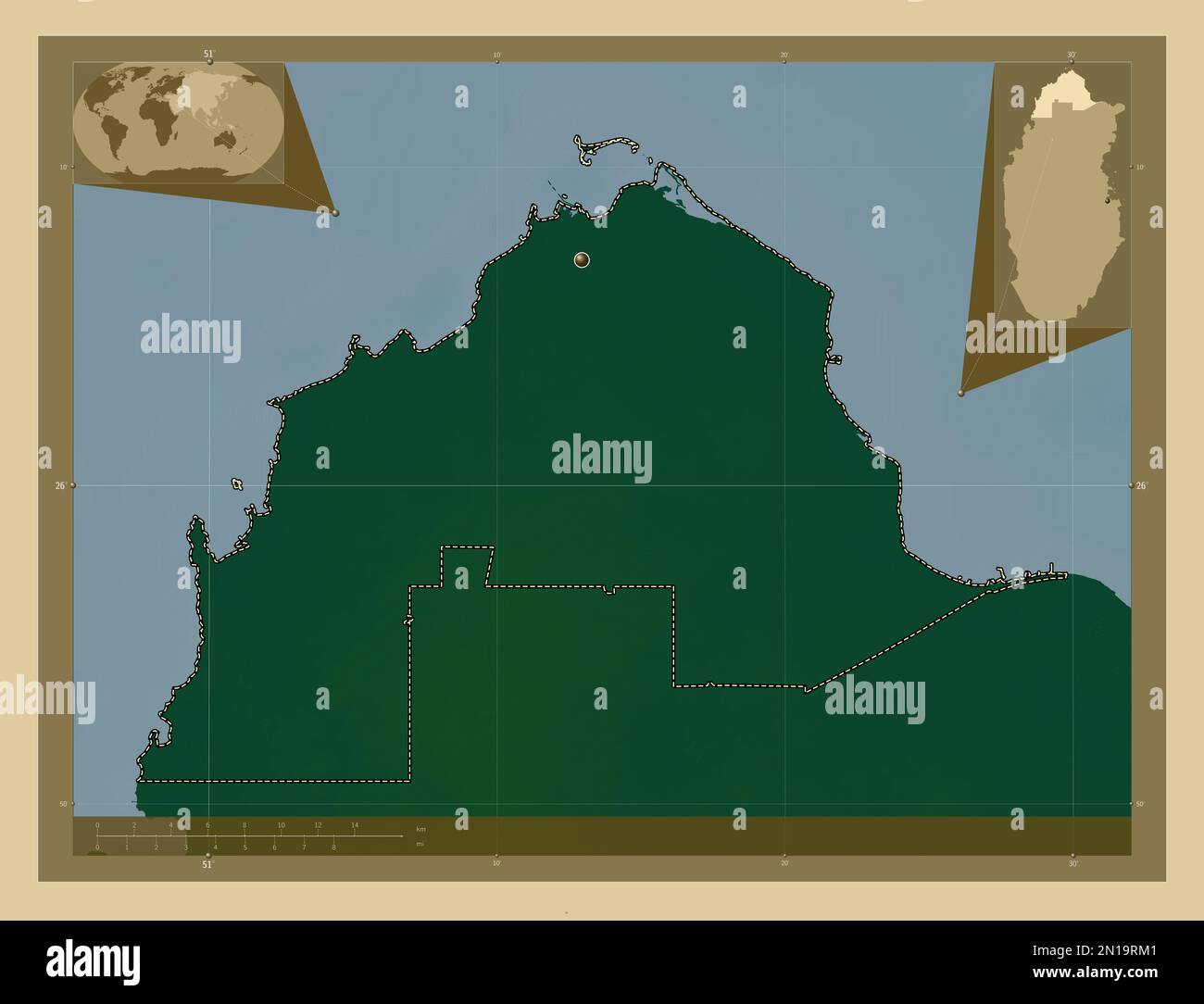 Madinat ash Shamal, municipality of Qatar. Colored elevation map with ...
