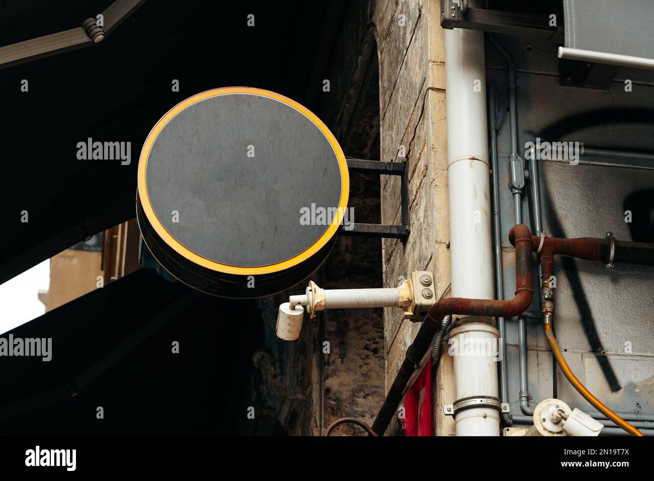 Blank store signboard design mockup in the street Stock Photo - Alamy