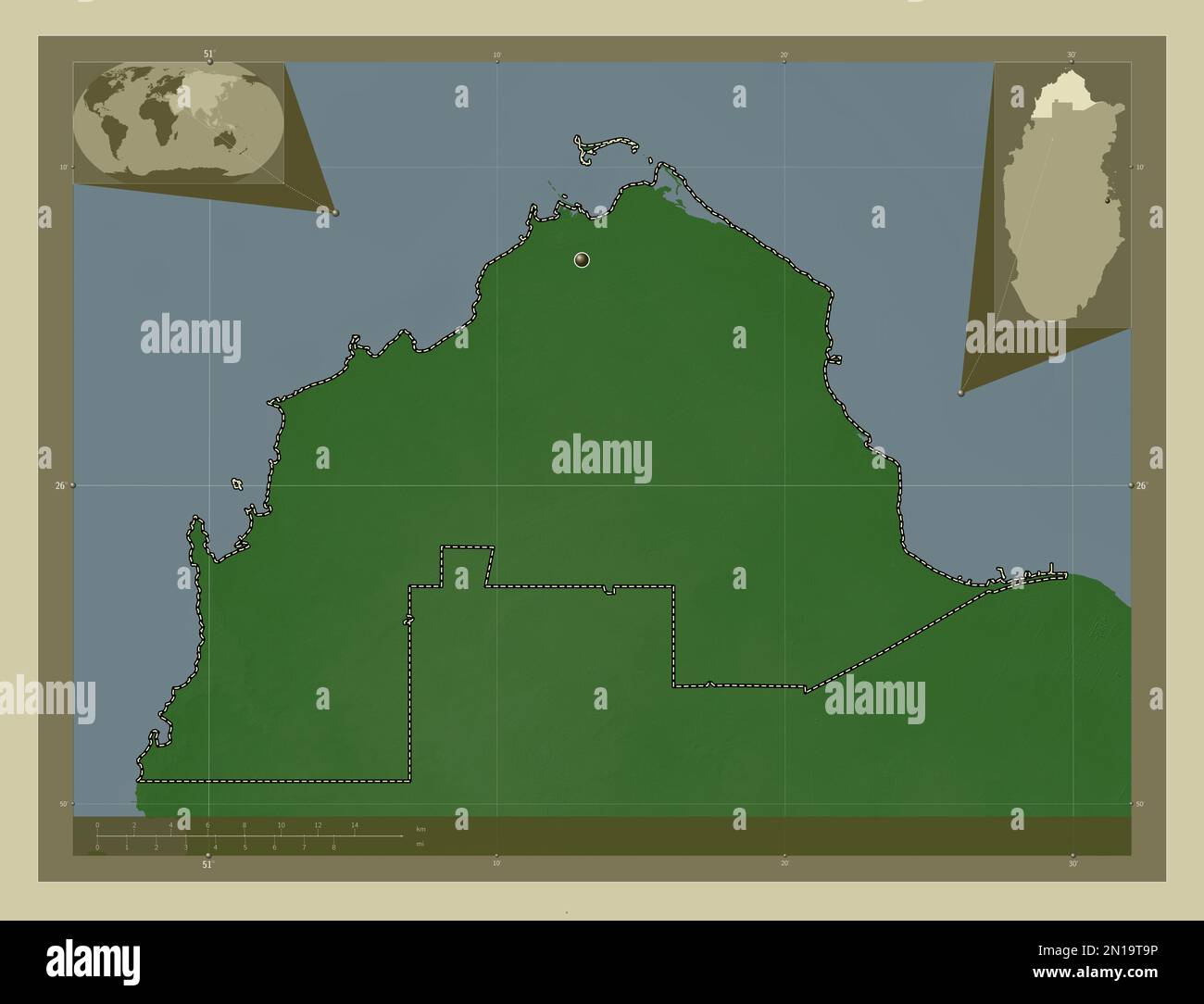 Madinat ash Shamal, municipality of Qatar. Elevation map colored in ...