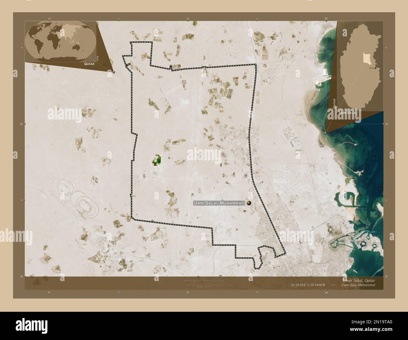 Umm Salal, municipality of Qatar. Low resolution satellite map ...