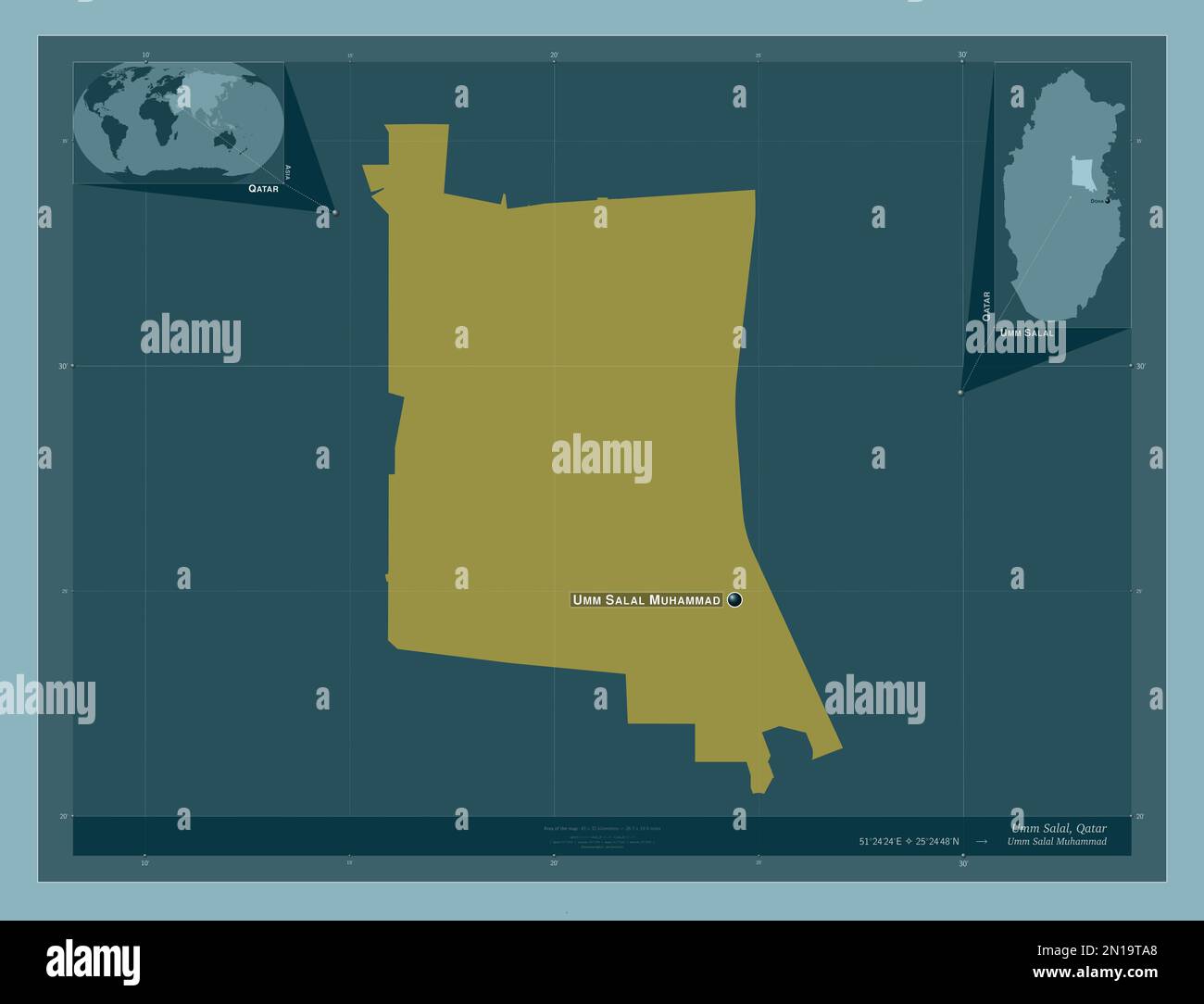 Umm Salal, municipality of Qatar. Solid color shape. Locations and ...