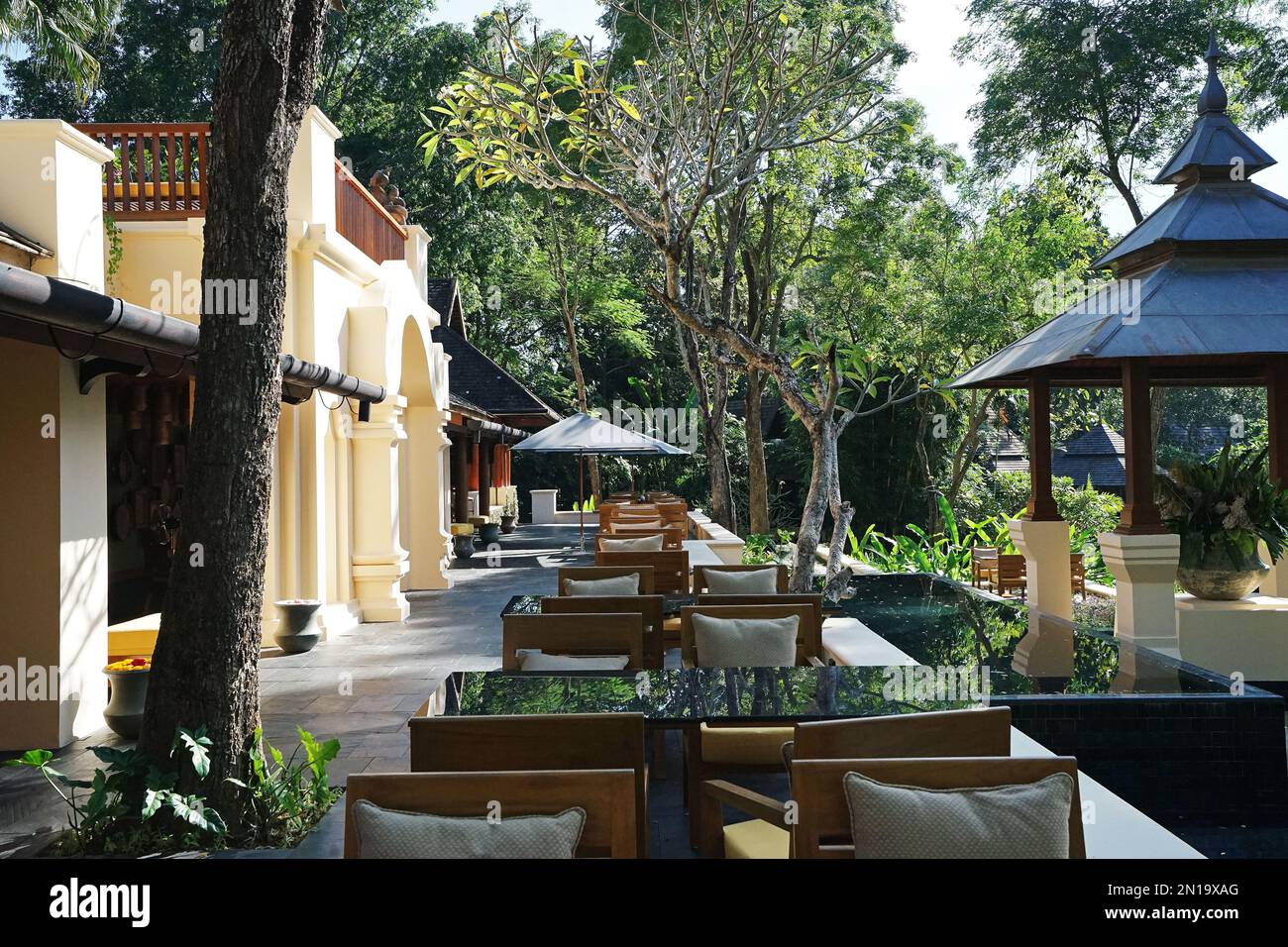 Exterior design of natural hotel and luxury resort villas and pavilions ...