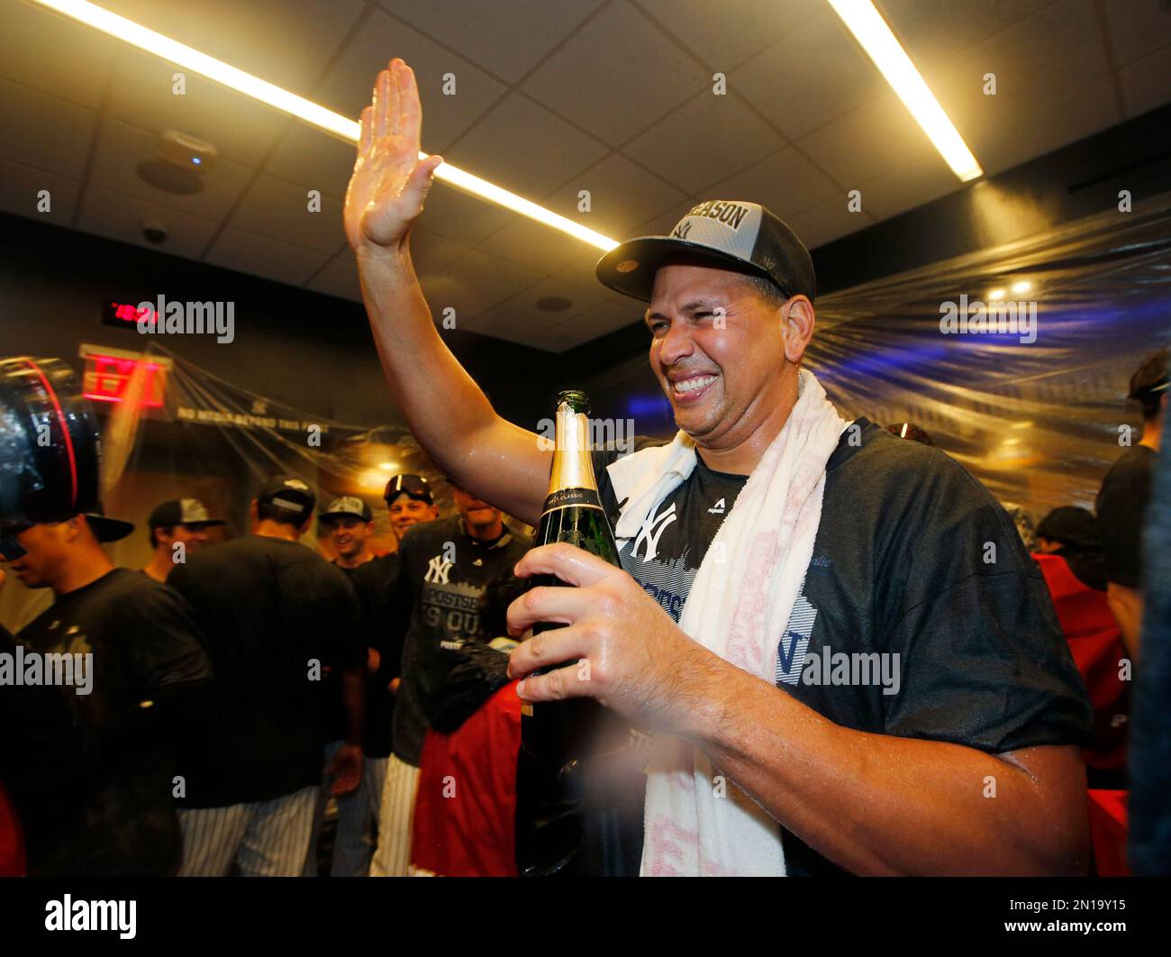 New York Yankees designated hitter Alex Rodriguez celebrates after the ...