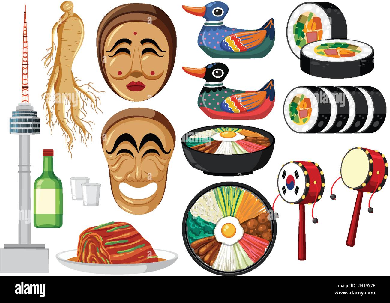 Set of Korean elements and objects illustration Stock Vector Image ...