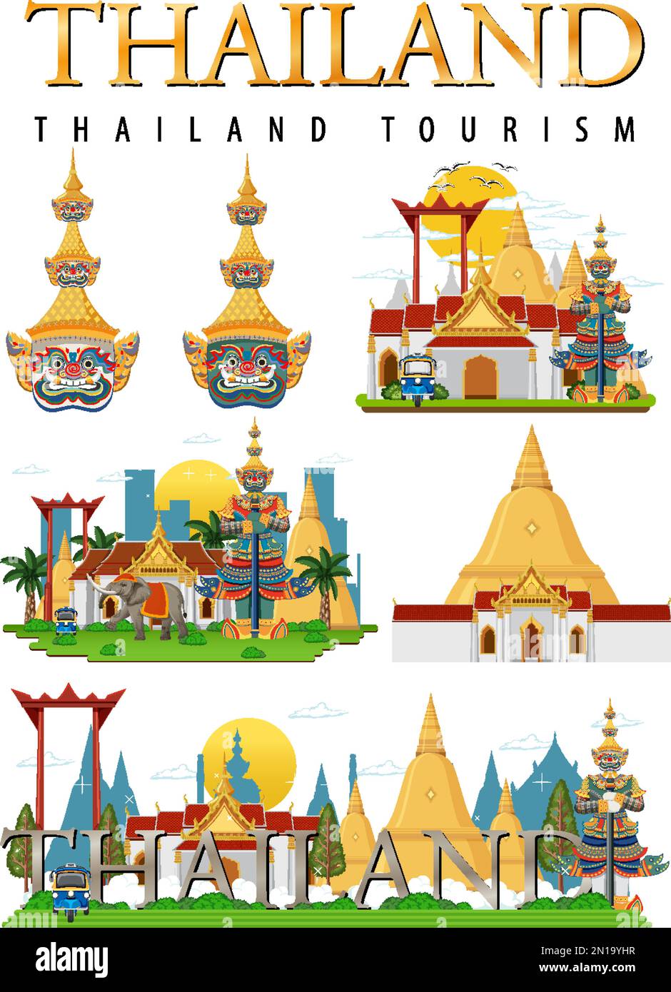 Bangkok Thailand Landmark Logo Banner illustration Stock Vector Image ...