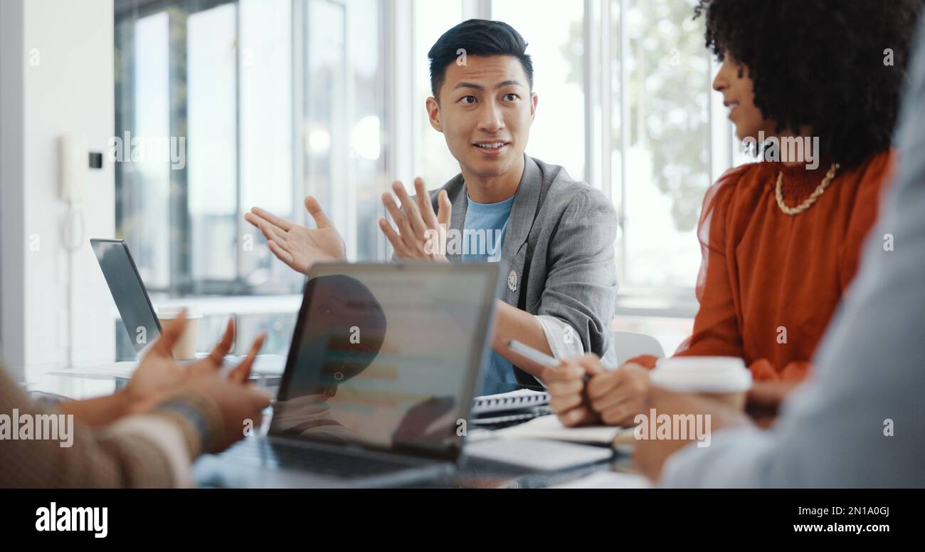 Meeting, collaboration and team planning a project together in the ...