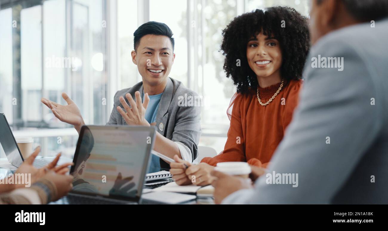 Meeting, collaboration and team planning a project together in the ...